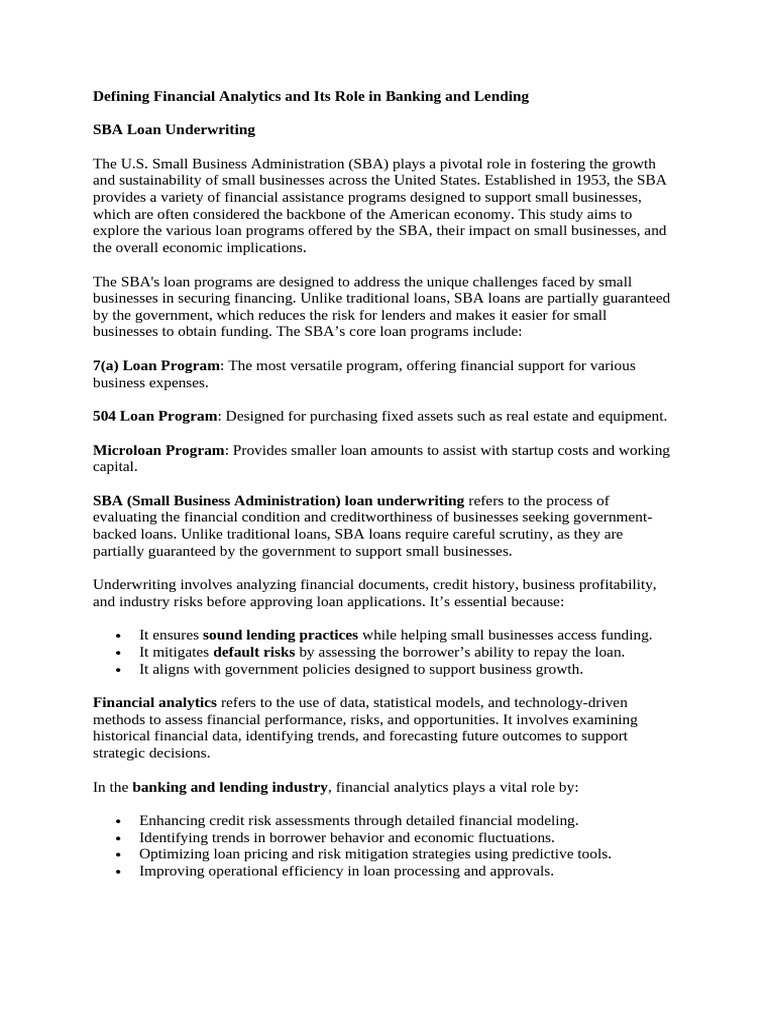 The Role of Financial Analytics in SBA Loan Underwriting | PDF ...