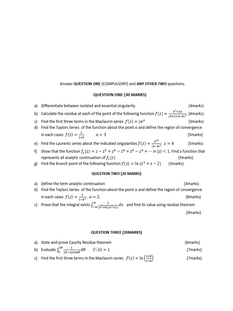 SPM 2405 Complex Analysis II YEAR IV | PDF | Mathematical Concepts ...