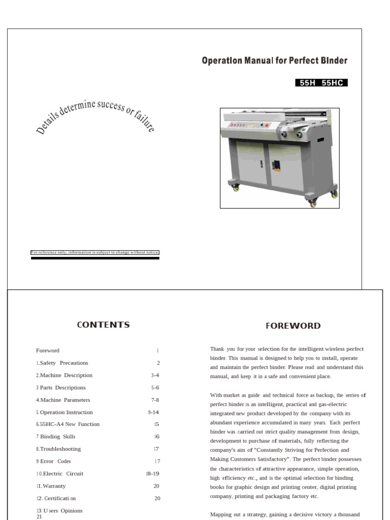 Perfect Binder Operation Manual | PDF | Bookbinding | Adhesive