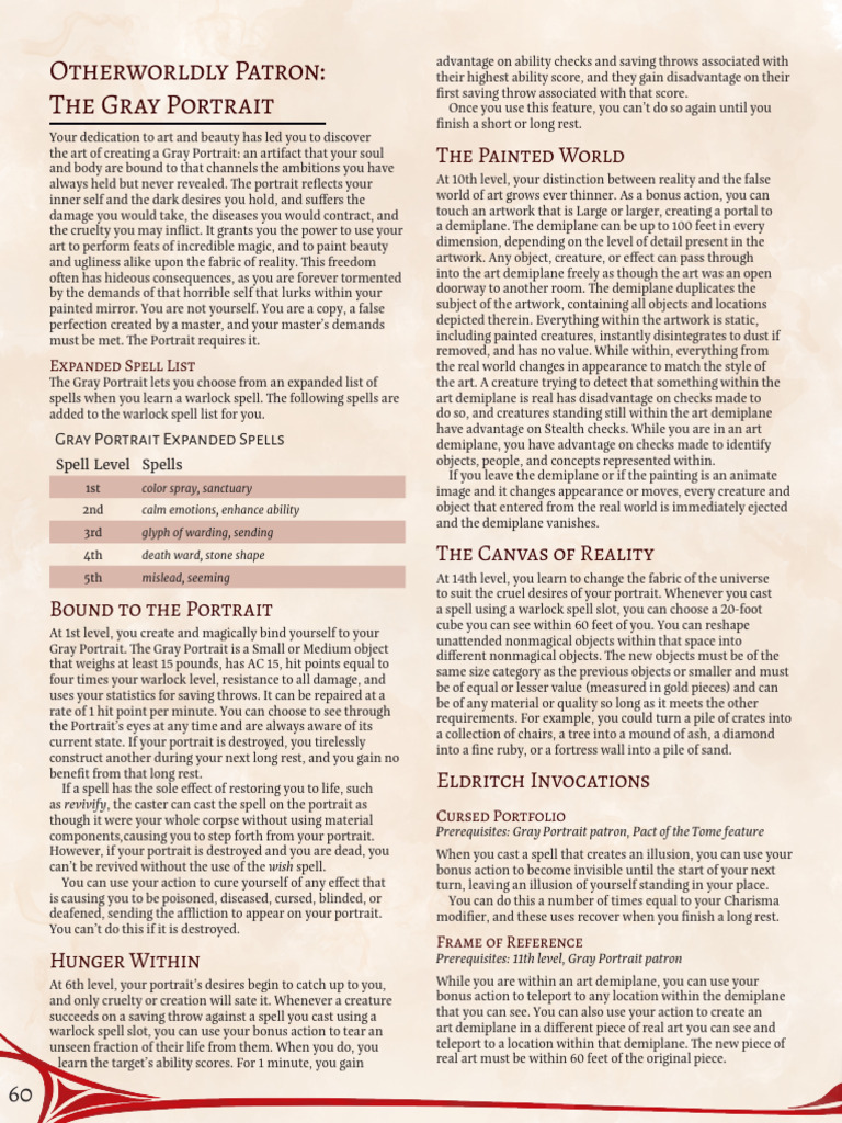 Gray Portrait: Warlock Patron Guide | PDF