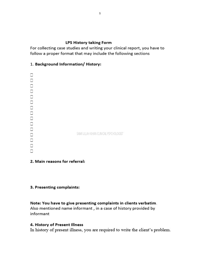 Case History Format, Word | PDF | Mental Disorder | Human Diseases And ...