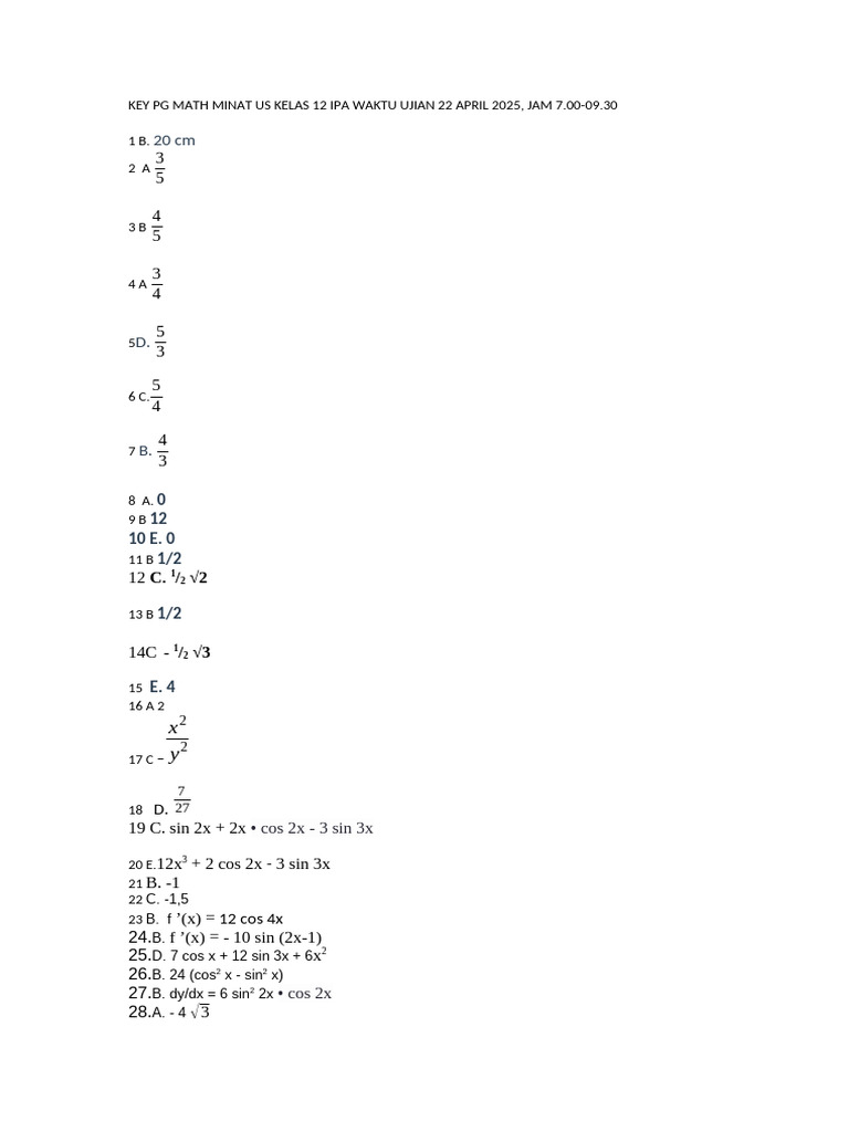 KEY PG MATH MINAT US | PDF