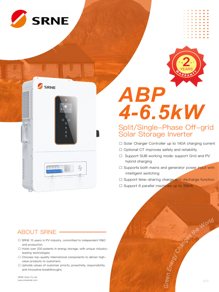 SRNE ABP Series US 48V 4-6.5kW 240V Split Phase Solar Storage Inverter ...