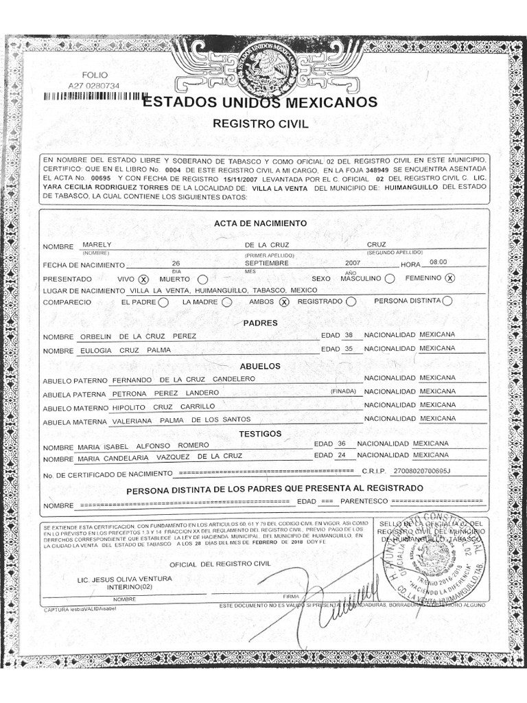 Acta de Nacimiento - PDF Escaneado | PDF