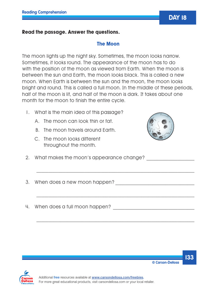 Moon Phases Reading Comprehension | PDF | Moon