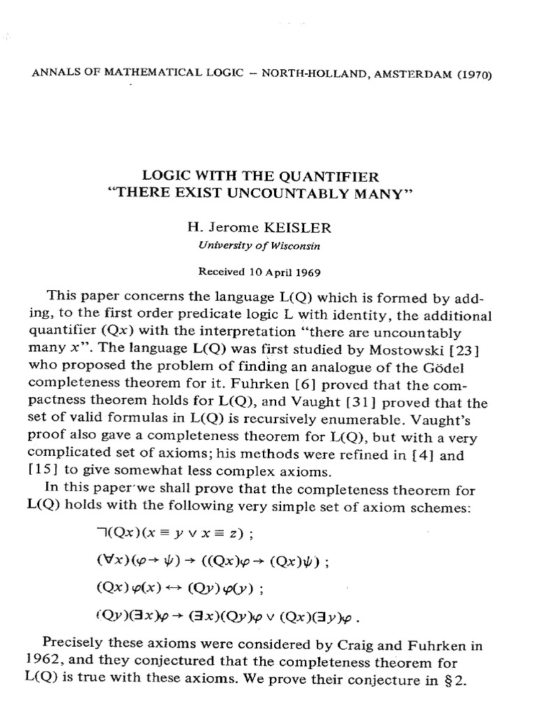 Jerome Keisler - Logic With The Quantifier | PDF