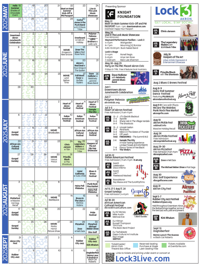 Akron Lock 3 Summer 2025 Concert and Event Schedule | PDF | Rhythm And ...