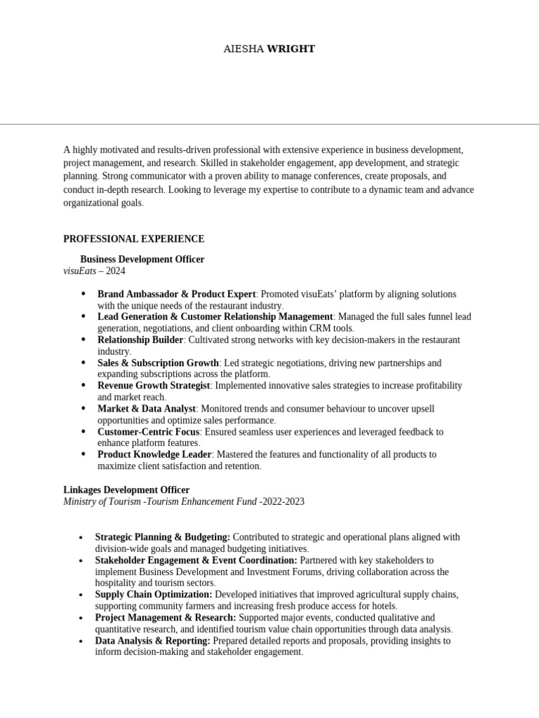 Aiesha Wright Resume 2024 CANADAmentee | PDF | Customer Relationship Management | Governance