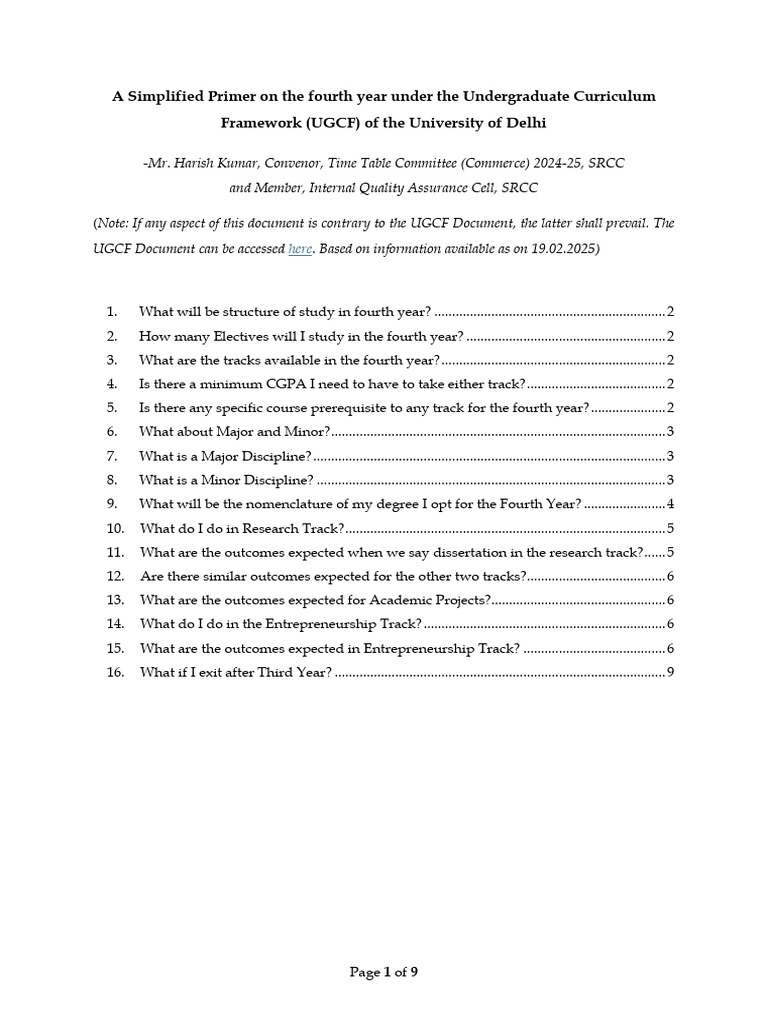 Fourth Year UGCF Structure Guide | PDF | Bachelor's Degree | Academic ...