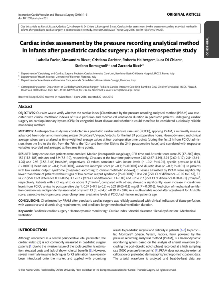 Cardiac Index Assessment by The Pressure Recording Analytical Method ...