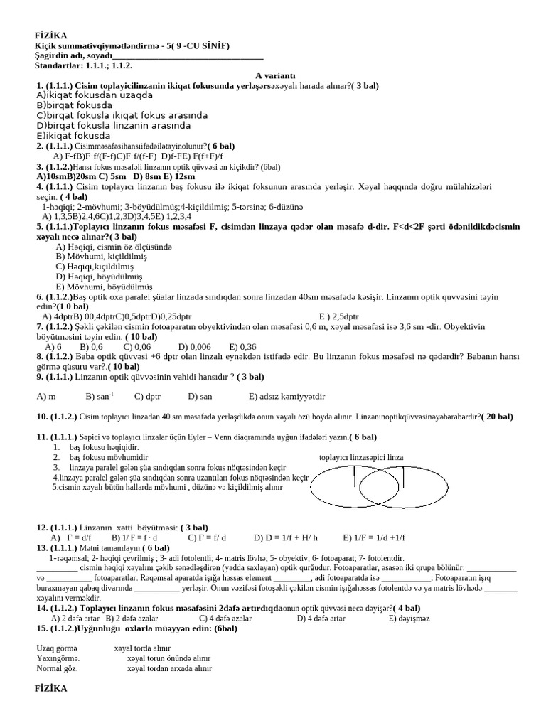 KSQ-5 9 Cu Sinif Fizika | PDF