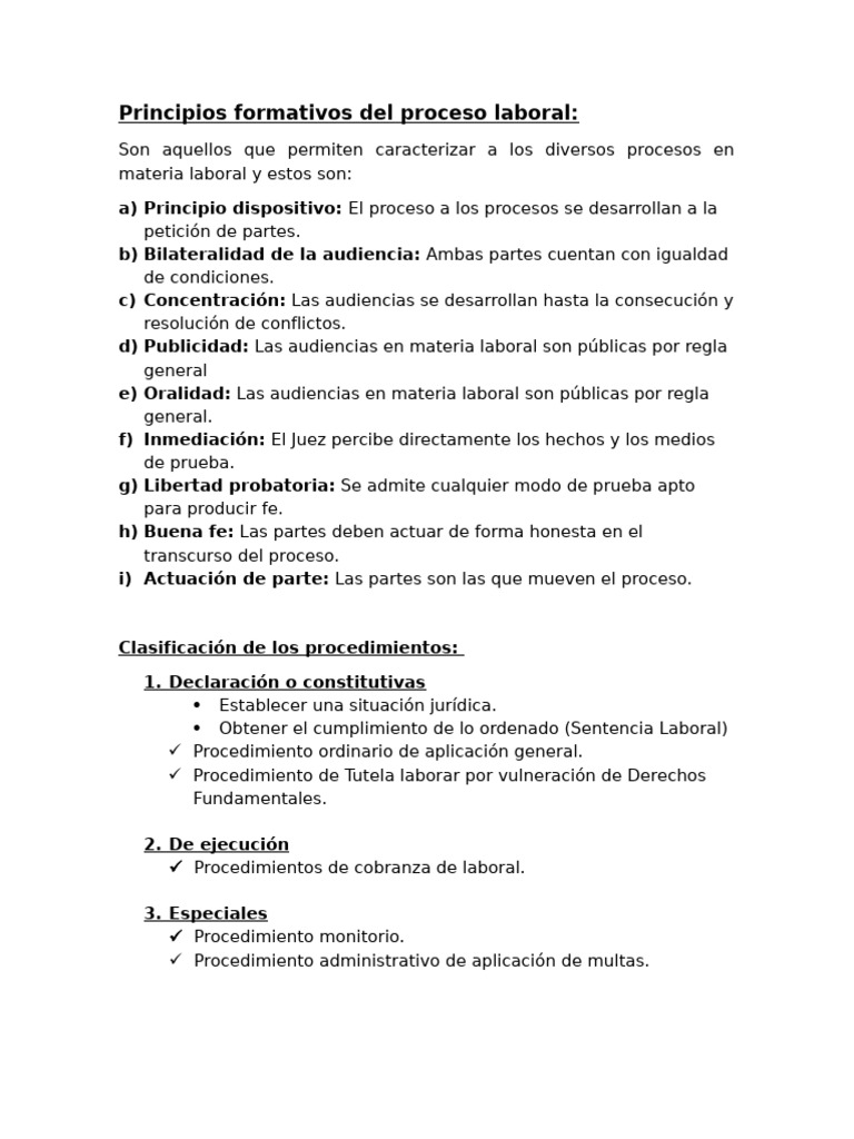Principios formativos del proceso laboral | PDF | Derecho laboral | Jurisdicción