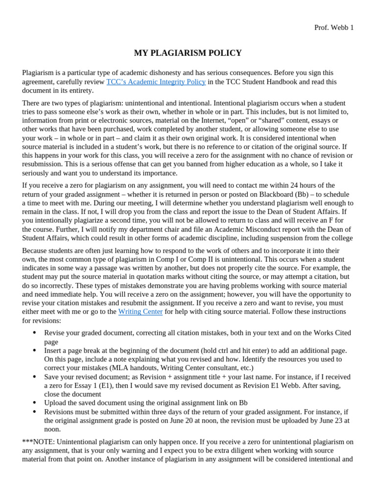 Plagiarism Policy and Student Info Sheet | PDF | Plagiarism | Citation
