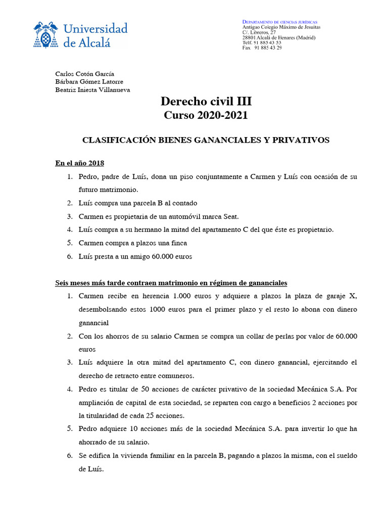 Caso Práctico Rem | PDF | Propiedad de la comunidad | Matrimonio