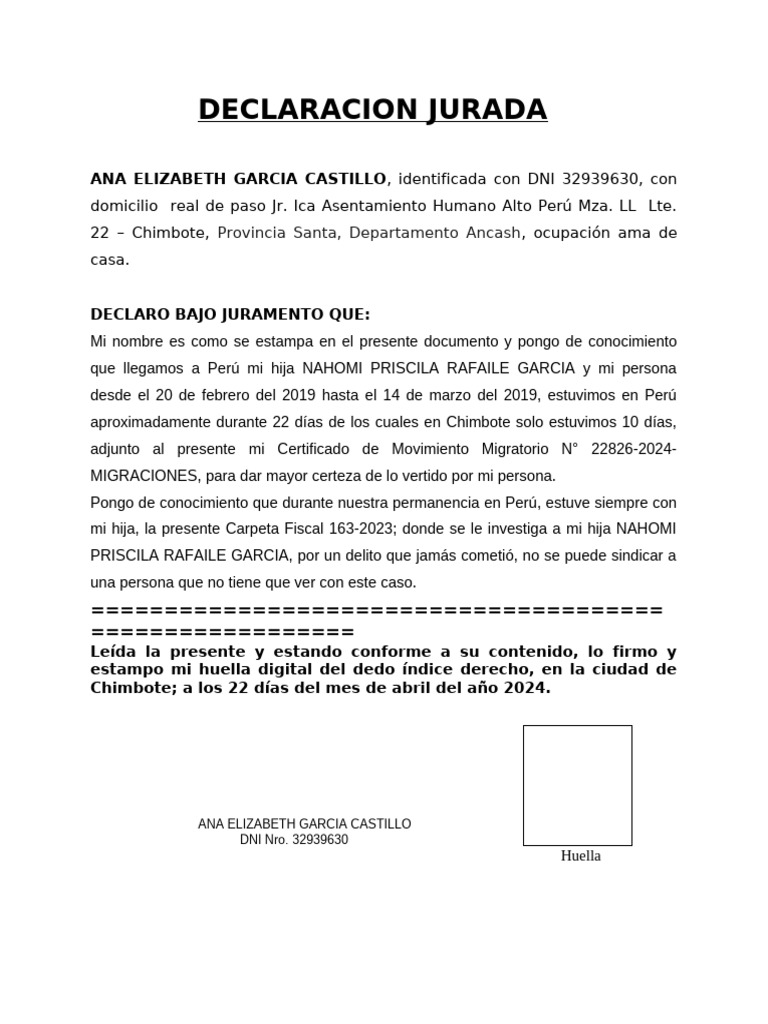 Declaracion Jurada Ana Garcia Castillo | PDF