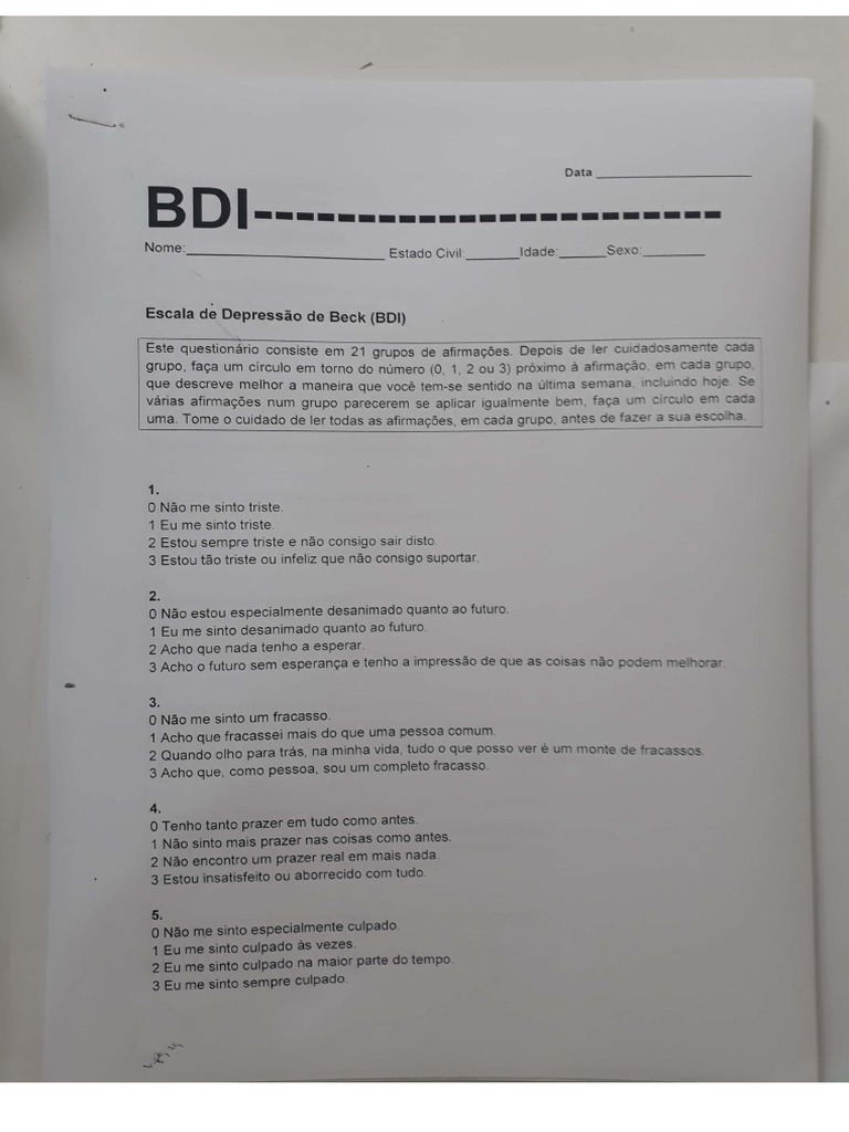 Escala de Depressão (BDI) | PDF