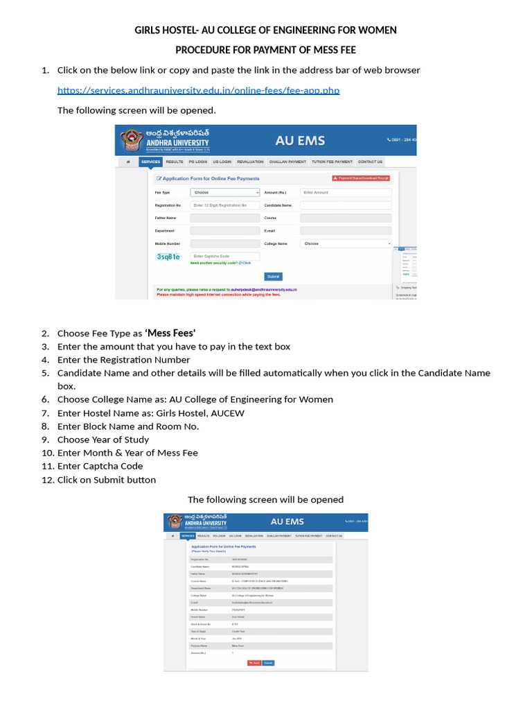 Mess Fees Payment Procedure 2 | PDF