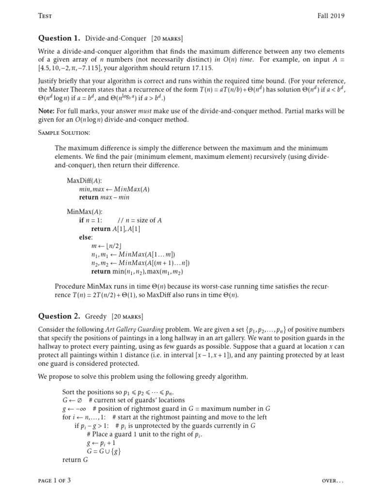Practice Midterm1 Fall19T1 Solutions | PDF | Dynamic Programming ...
