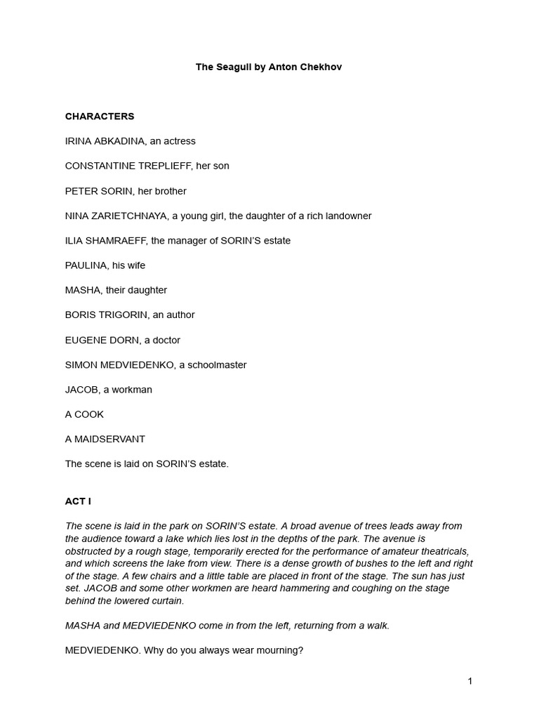 ACT 1 The Seagull by Anton Chekhov | PDF