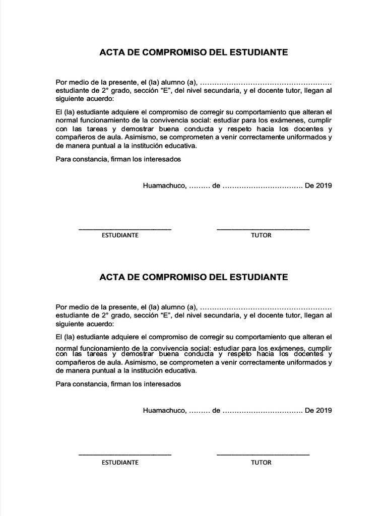 PDF Acta de Compromiso Del Estudiante - Compress | PDF