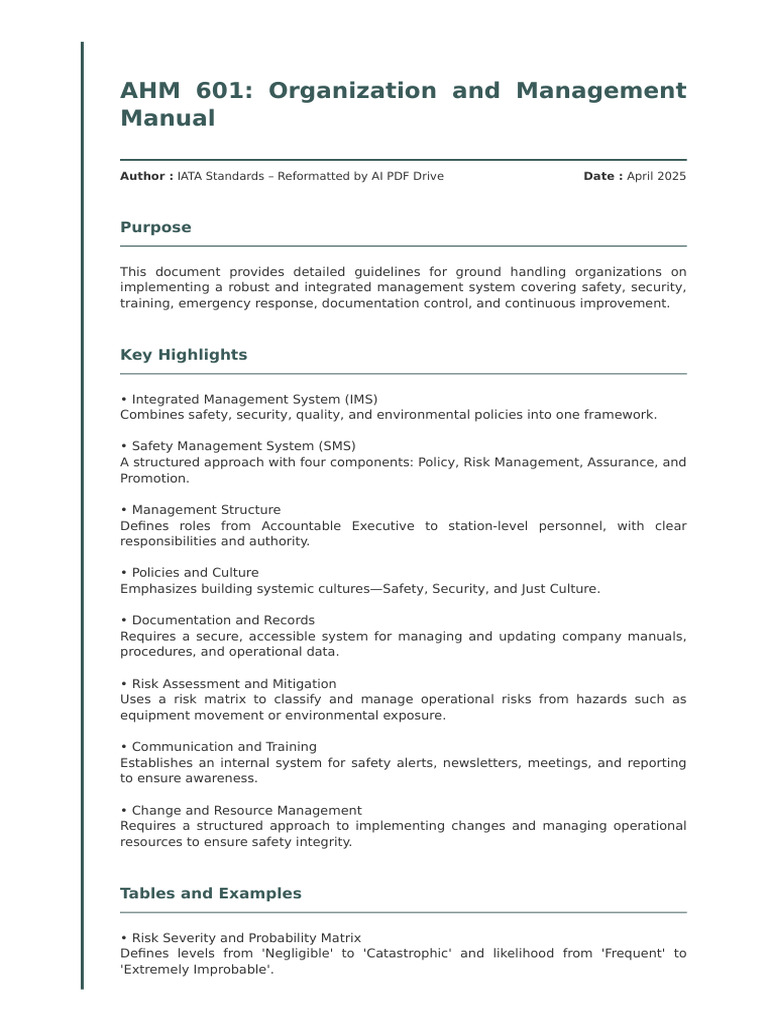 AHM 601: Organization and Management Manual: Purpose | PDF