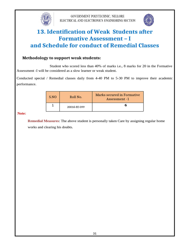 13.identification of Week Students After Formative Assessment - I and ...