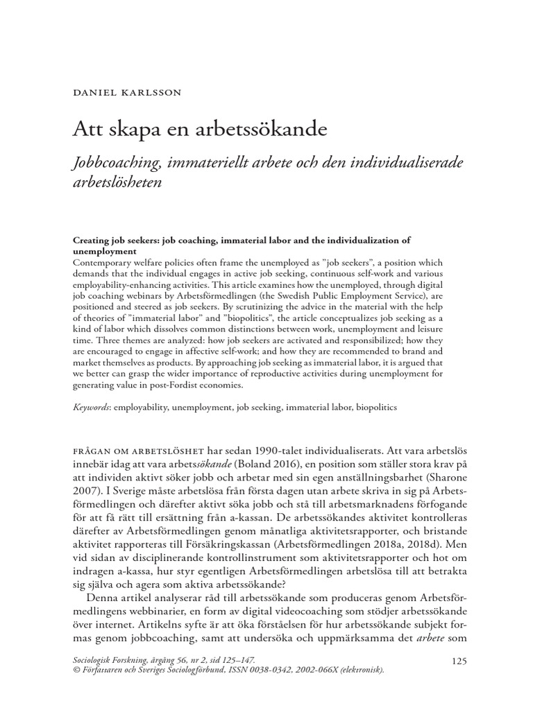 Karlsson - Att Skapa en Arbetssökande | PDF
