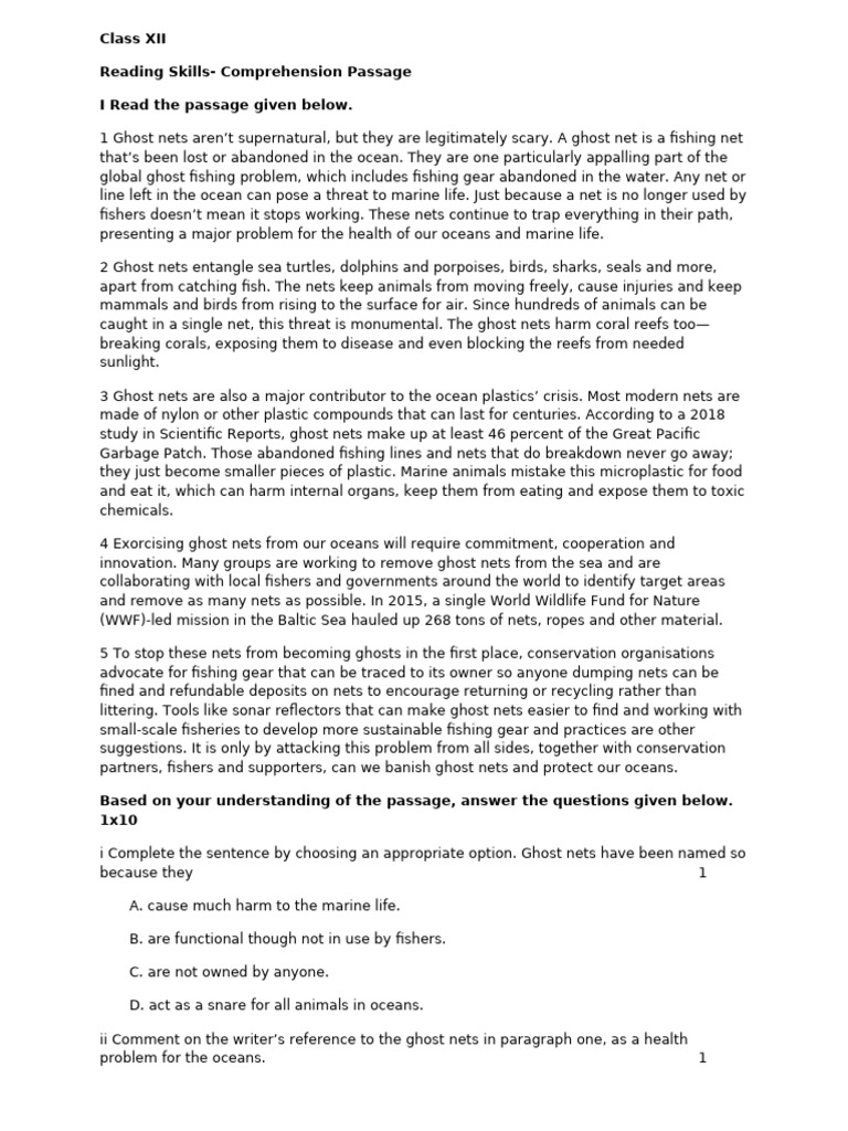 Comprehension Passage (Class XII) | PDF | Marine Biology | Oceanography