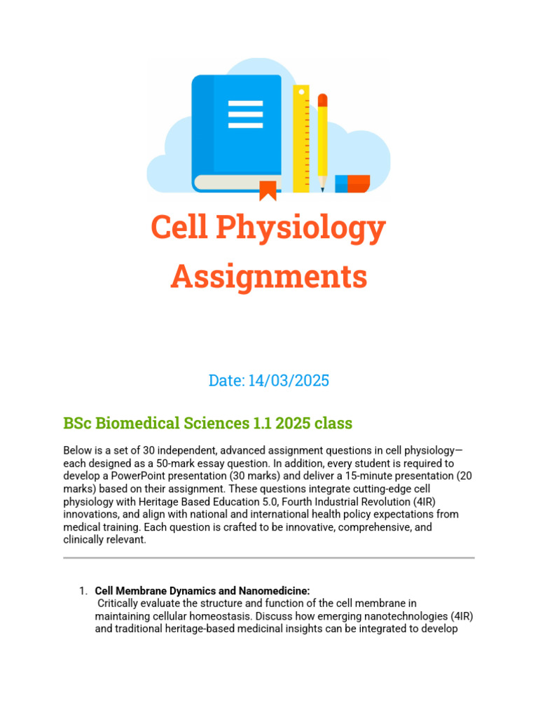 Cell Physiology Assignment | PDF | Cell Biology | Cell Signaling