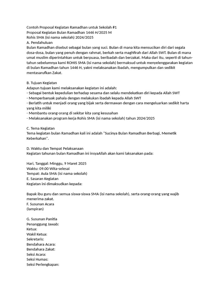 Contoh Proposal Kegiatan Ramadhan Untuk Sekolah | PDF