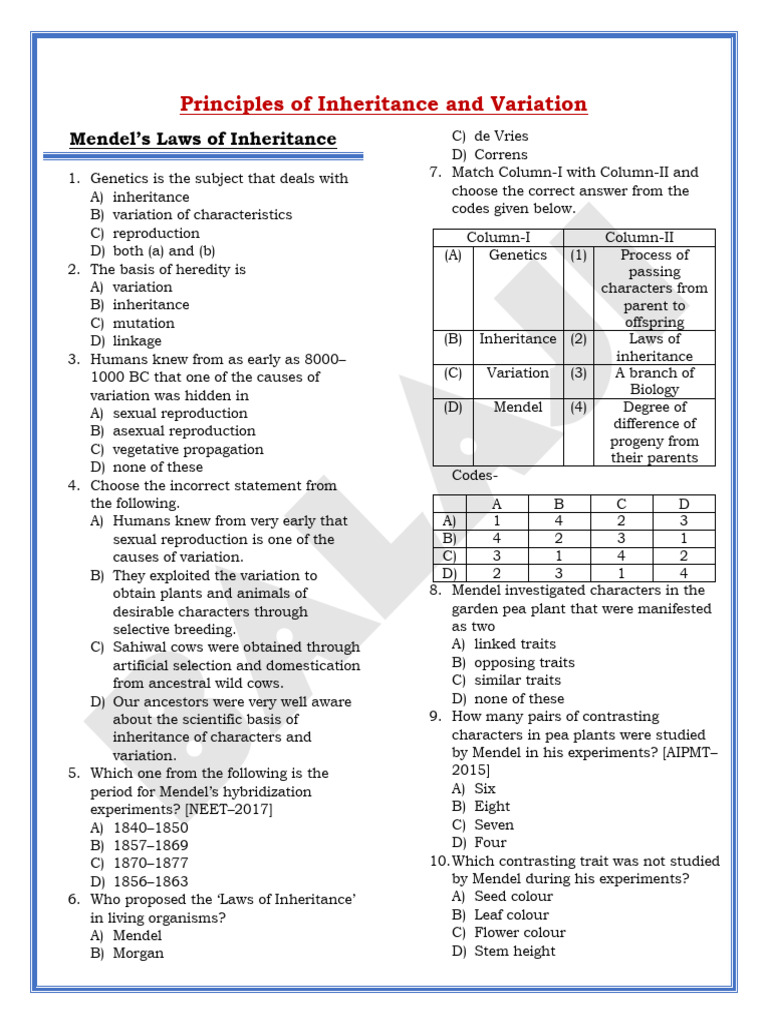 XII CH - 5 Principles of Inheritance and Variation | PDF | Dominance (Genetics) | Genotype