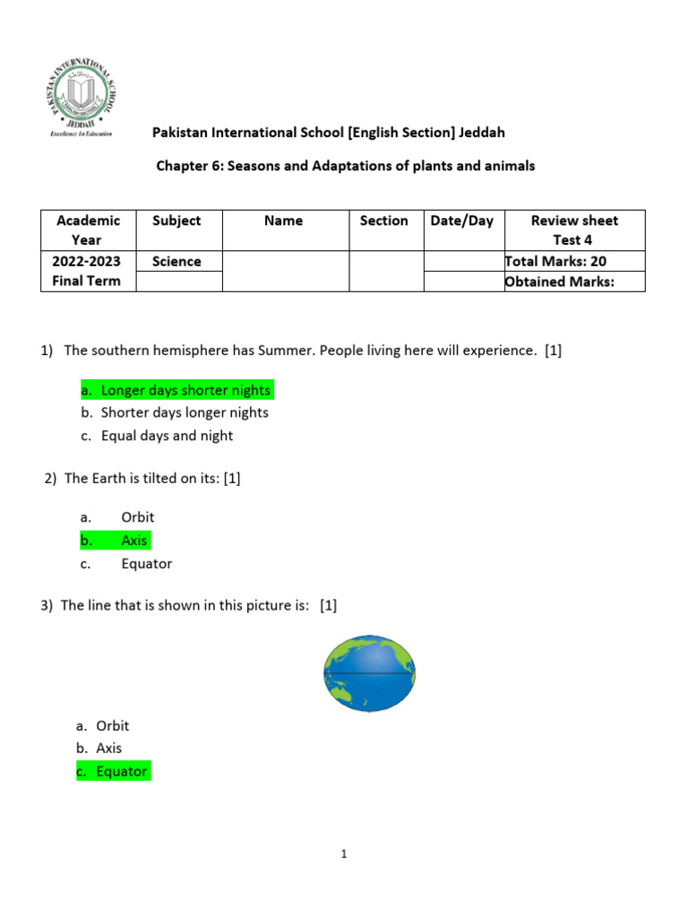 Review Sheet Test 4 Answer key | PDF | Predation | Earth