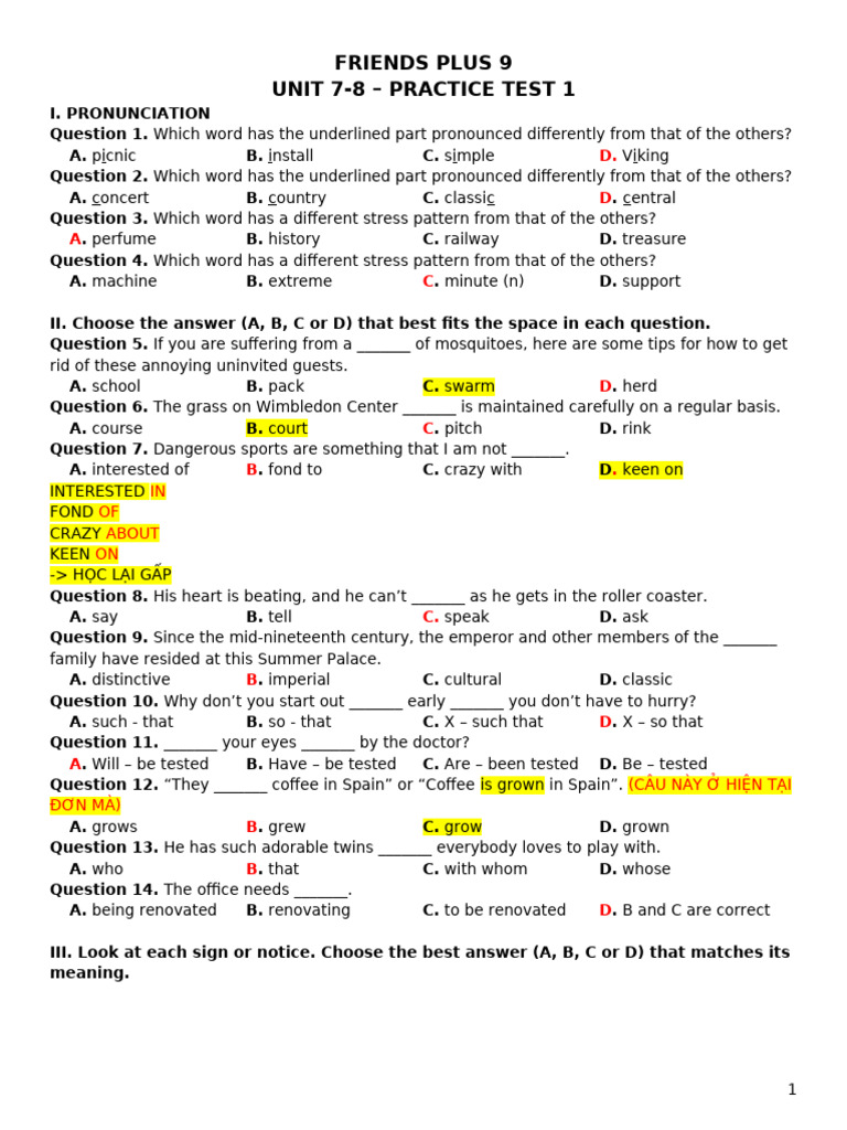 (VĨ - MARKED) FRIEND-PLUS-9-Review-7-8-Test-1 | PDF | Vietnamese ...