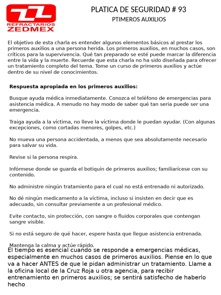 Platica 93 Primeros Auxilios | PDF