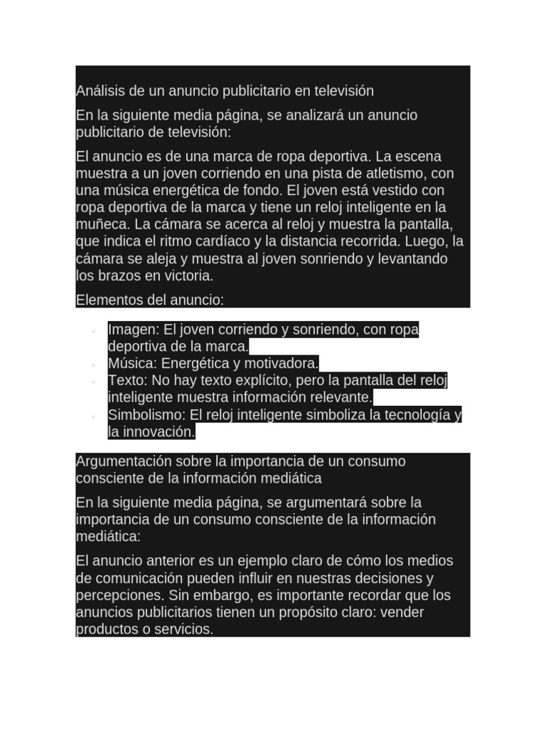 Análisis de Un Anuncio Publicitario en Televisión | PDF