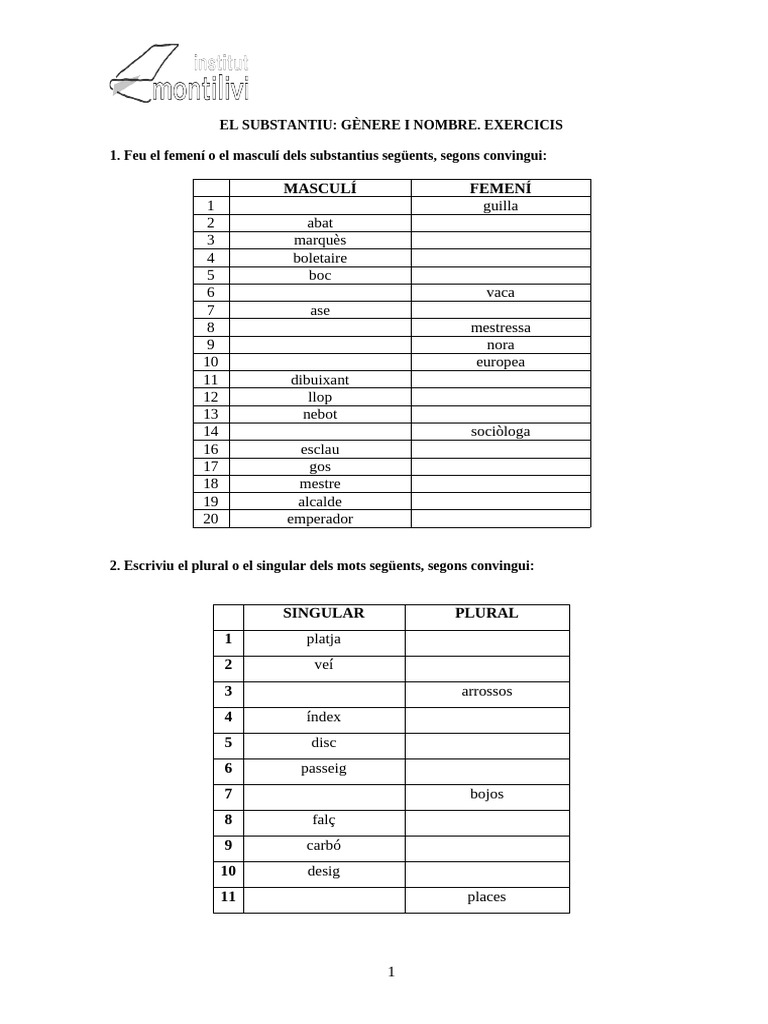 El Substantiu - Activitats | PDF