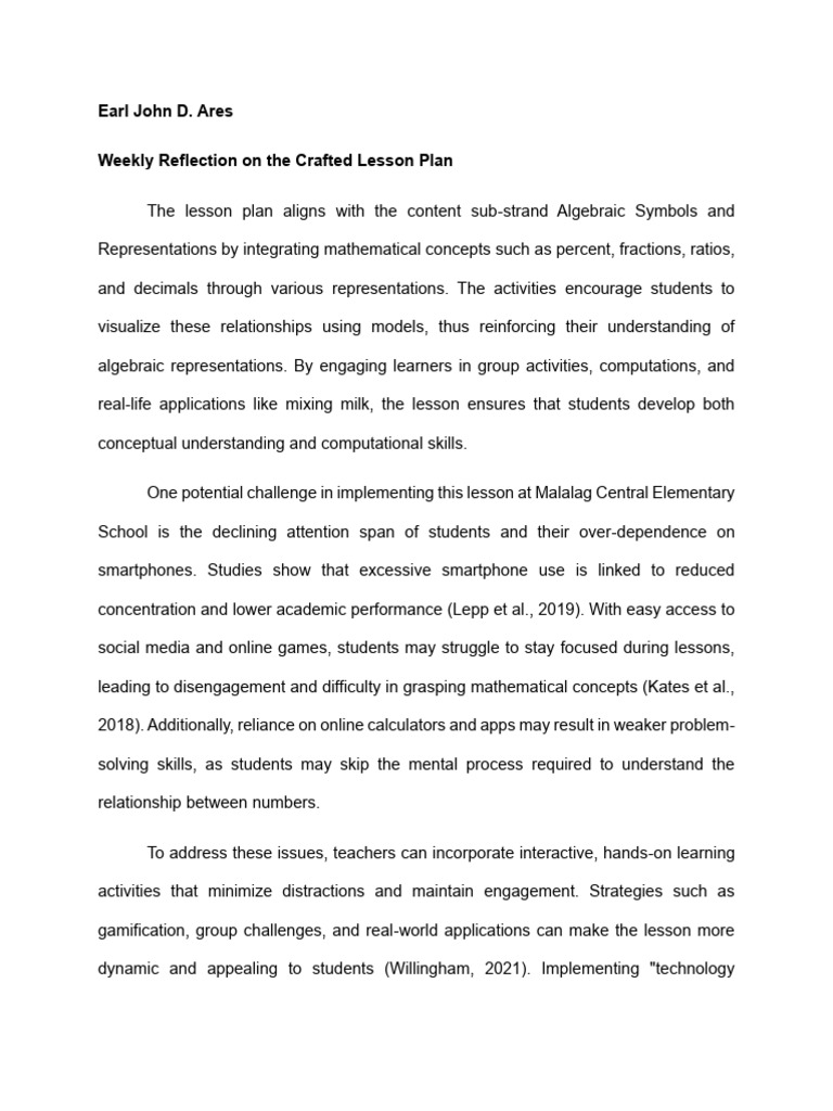 Lesson Plan - 5th Week - Reflection | PDF | Learning | Teaching Mathematics