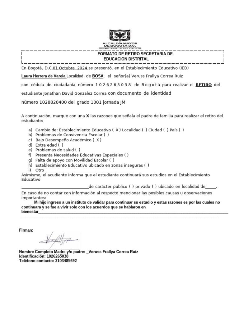 Acta de Retiro - LHDV | PDF