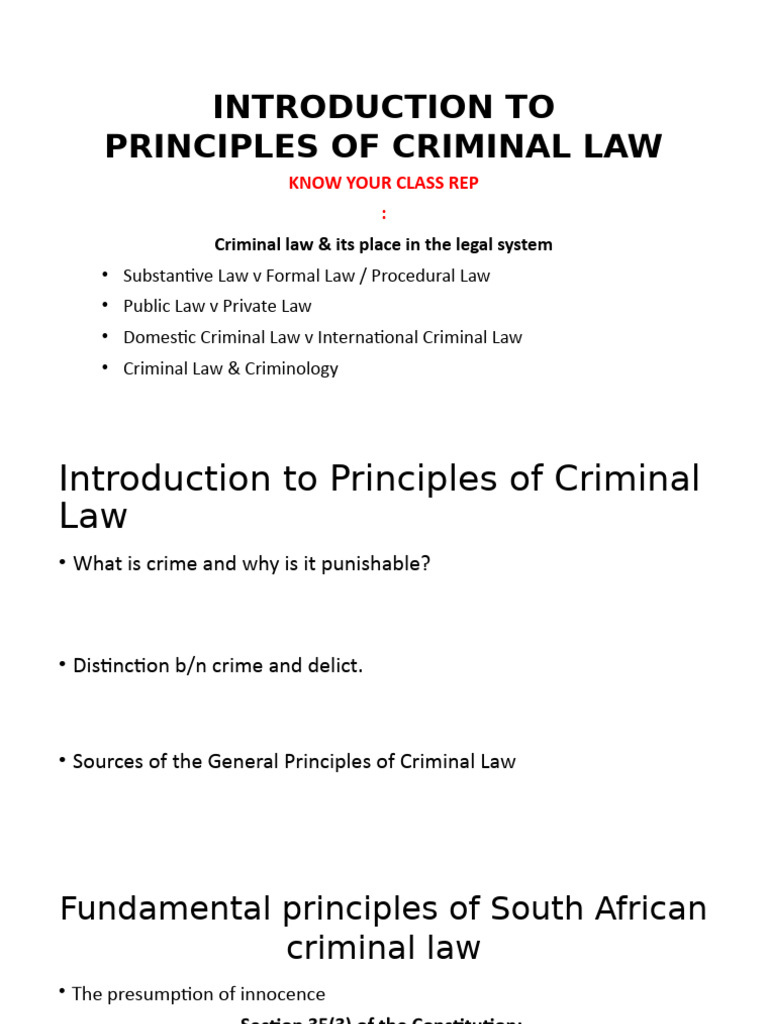 2nd Lecture - Intro To Principles of Criminal Law | PDF | Presumption ...