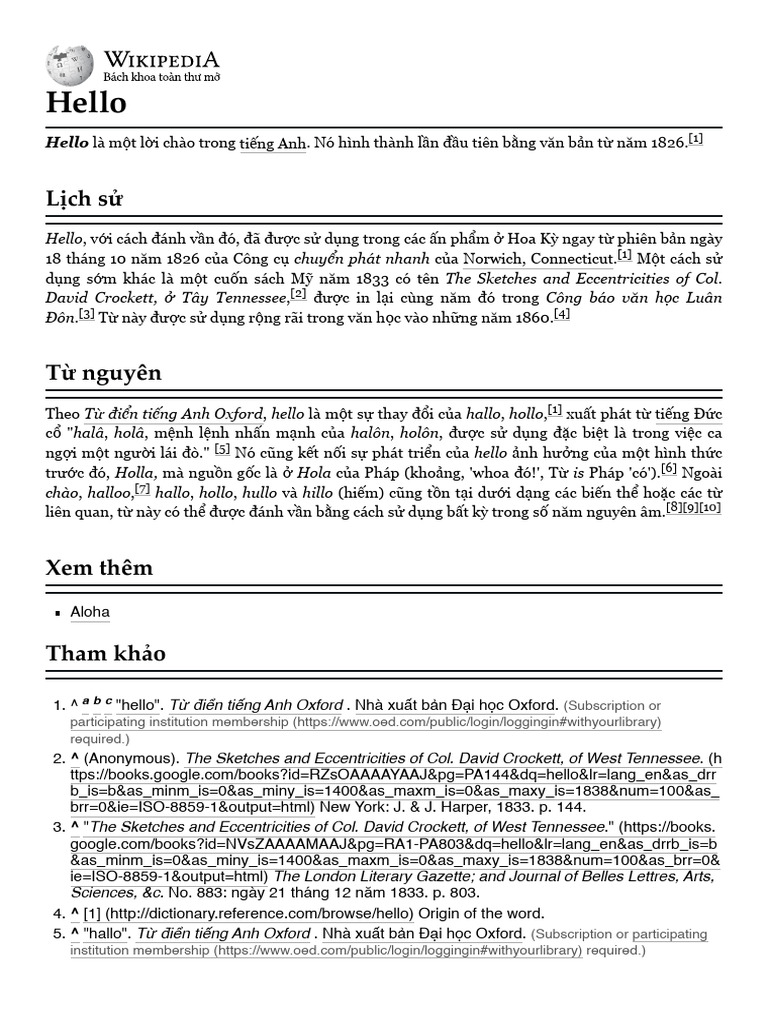 Hello - Wikipedia Tiếng Việt | PDF