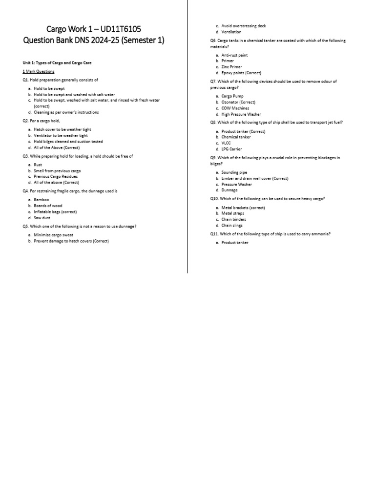 Questions Bank Cargo Dns Revision 6 PDF | PDF | Cargo | Crane (Machine)