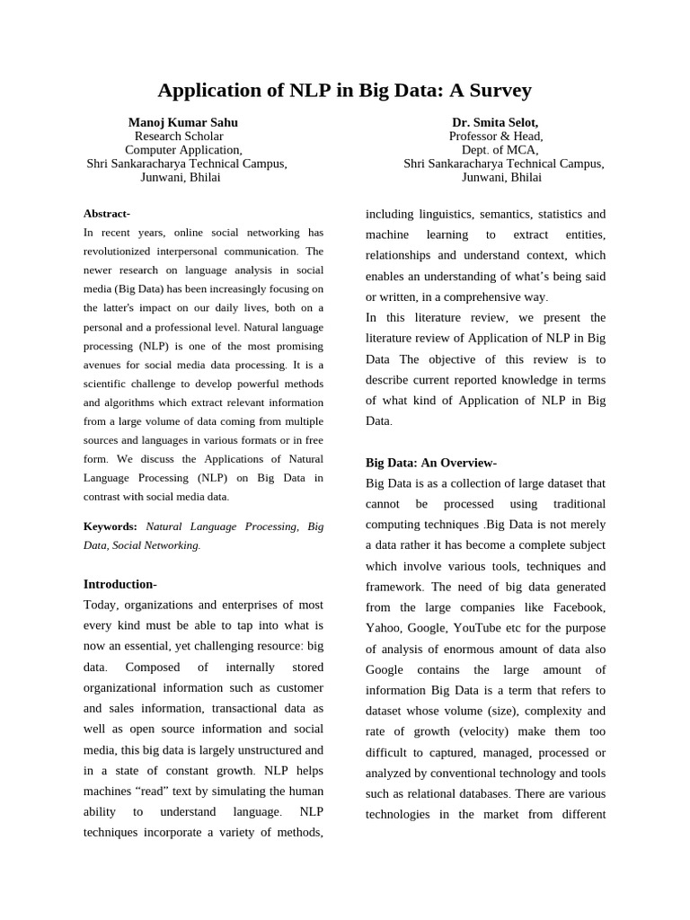 Application of NLP in Big Data | PDF | Phrase | Parsing