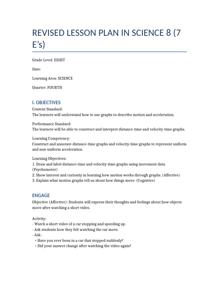 Engaging Science Lesson on Motion Graphs | PDF | Learning | Acceleration