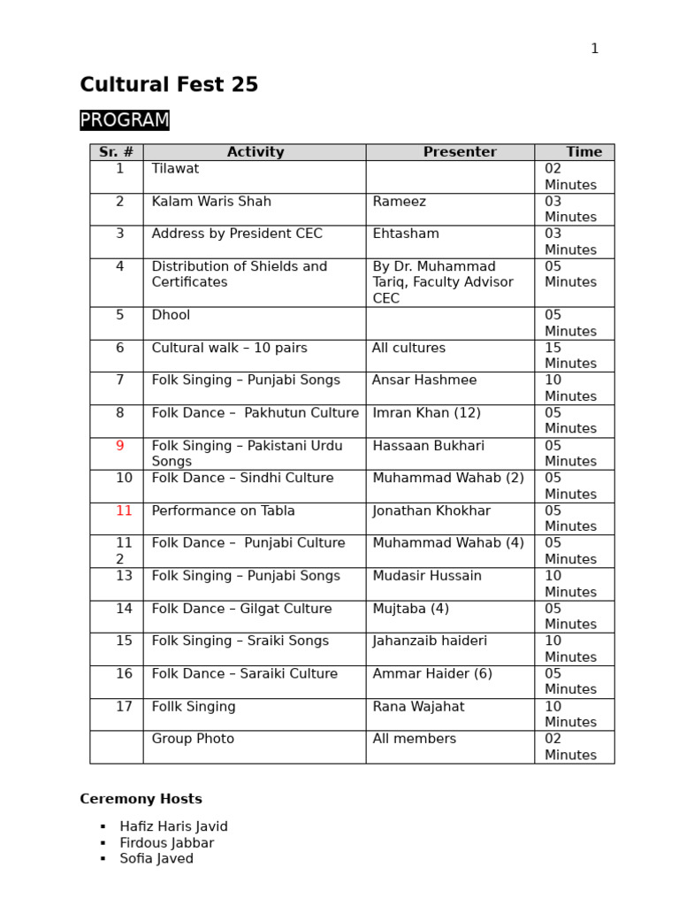 Program - Cultural Fest 25-1 | PDF