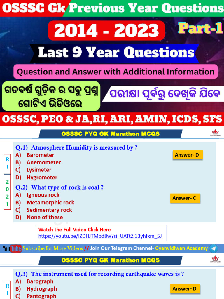 Osssc PYQs Marathan Part 1 GK & GS | PDF