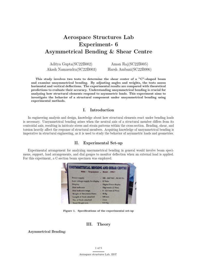 Asymmetrical Bending & Shear Center Study | PDF | Bending | Beam ...