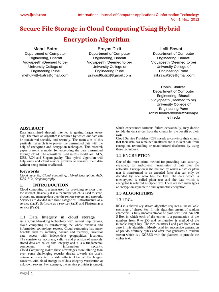 Secure File Storage Hybrid IJCAIT | PDF | Encryption | Key (Cryptography)