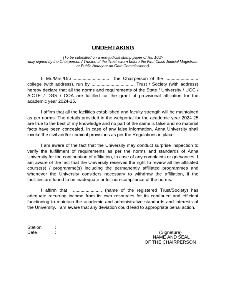 Undertaking_Format_2024 | PDF