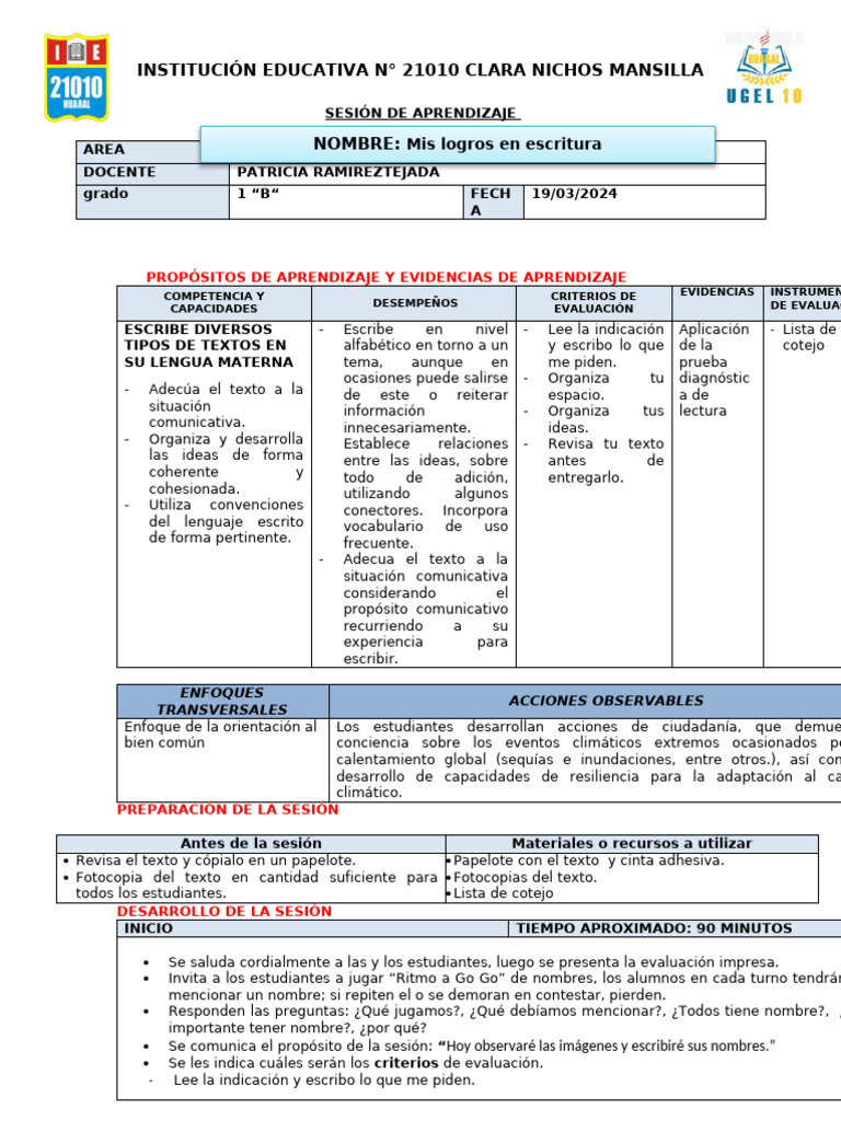 sesión -Mis logros en escritura | PDF | Aprendizaje