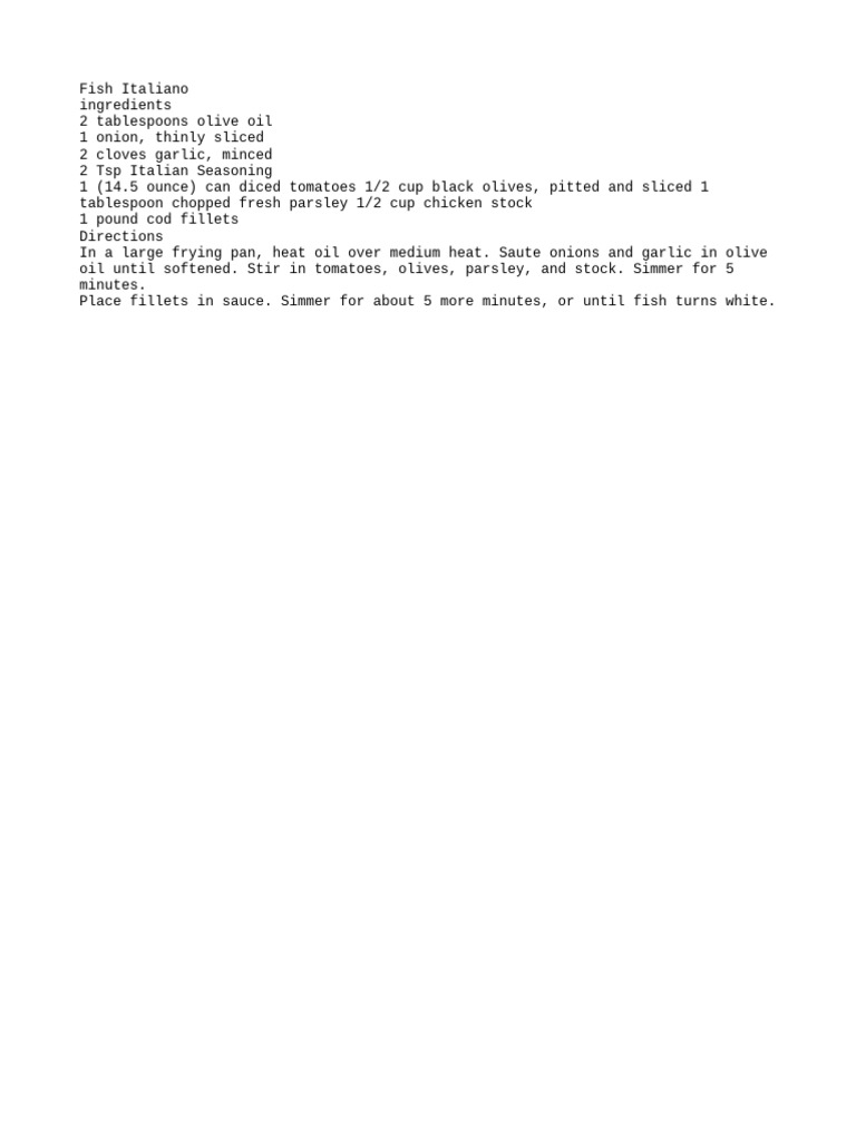 Cod Fish Italiano Recipe | PDF